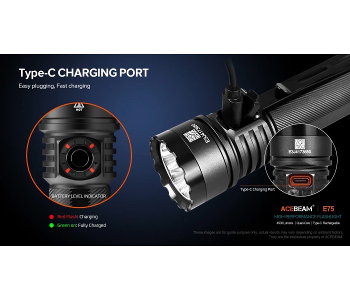 Acebeam E75 Teal 6500K Cool White LED 4500 Lumens USB Rechargeable EDC ...