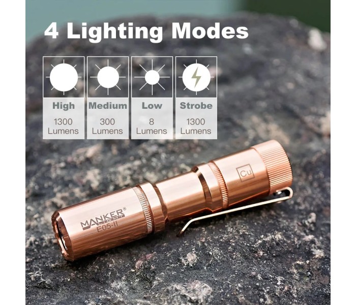 Manker E05 II Cu CW COPPER Cool White LED 1300L Rechargeable EDC Flashlight