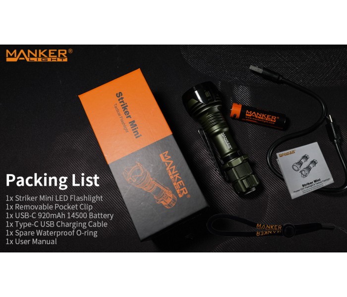 Manker Striker Mini BLACK Osram KW CSLNM1.TG Cool White LED 635L ...