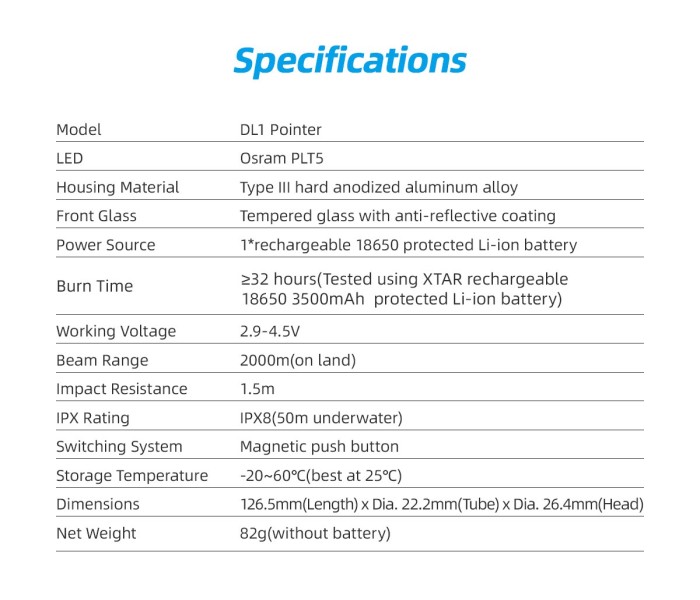 XTAR DL1 Pointer Dive Light 2000M Ultra Long Green Beam Diving Laser ...