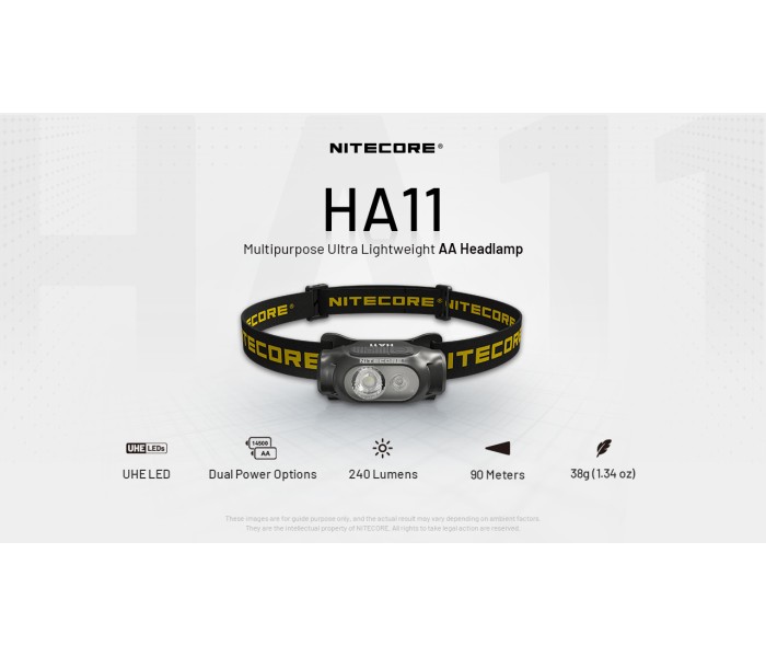Nitecore HA11 UHE 240L Ultra Lightweight LED Headlamp + Alkaline AA Battery